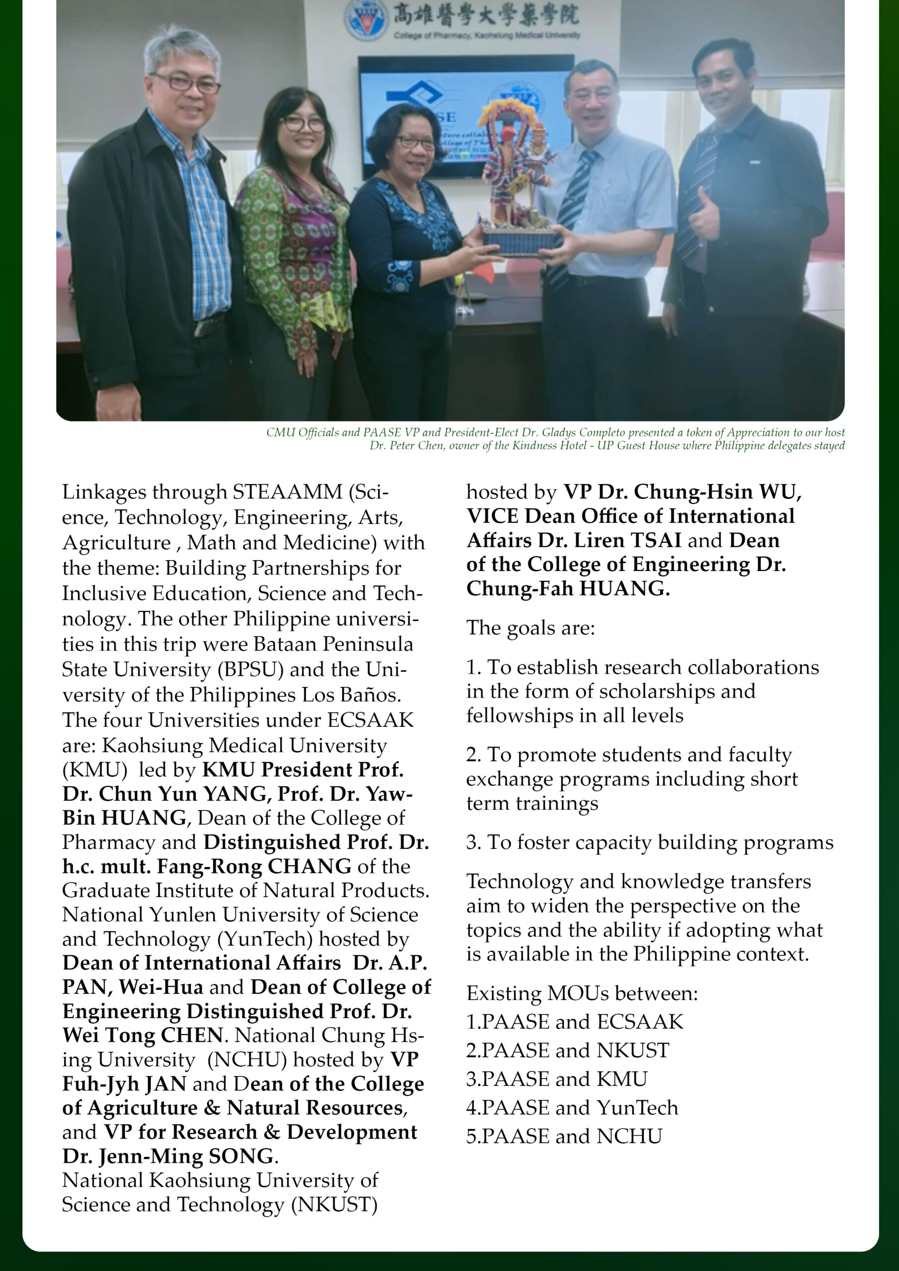 [cmu Bulletin] Cmu Scientists With Paase Officials In Kaohsiung Taiwan For Building