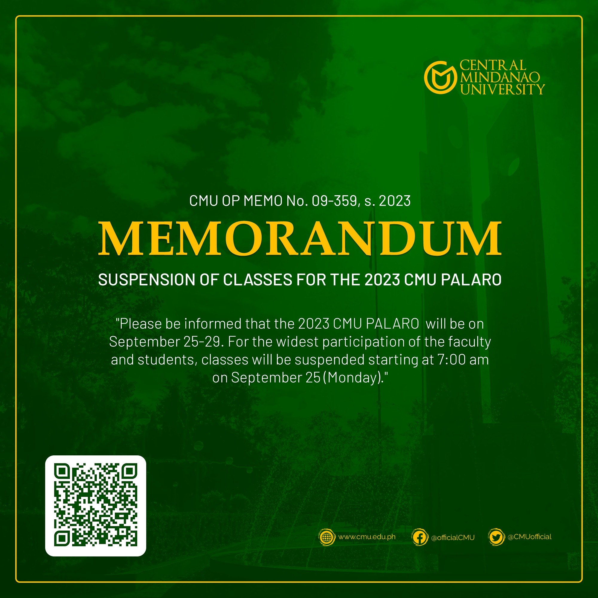 CMU OP MEMO No. 09-359, s. 2023 – Central Mindanao University