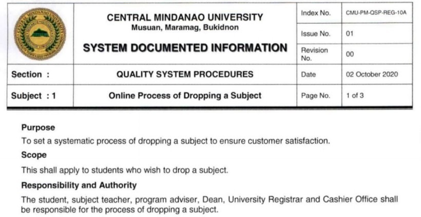 LOOK: Online Process of Dropping a Subject – Central Mindanao University
