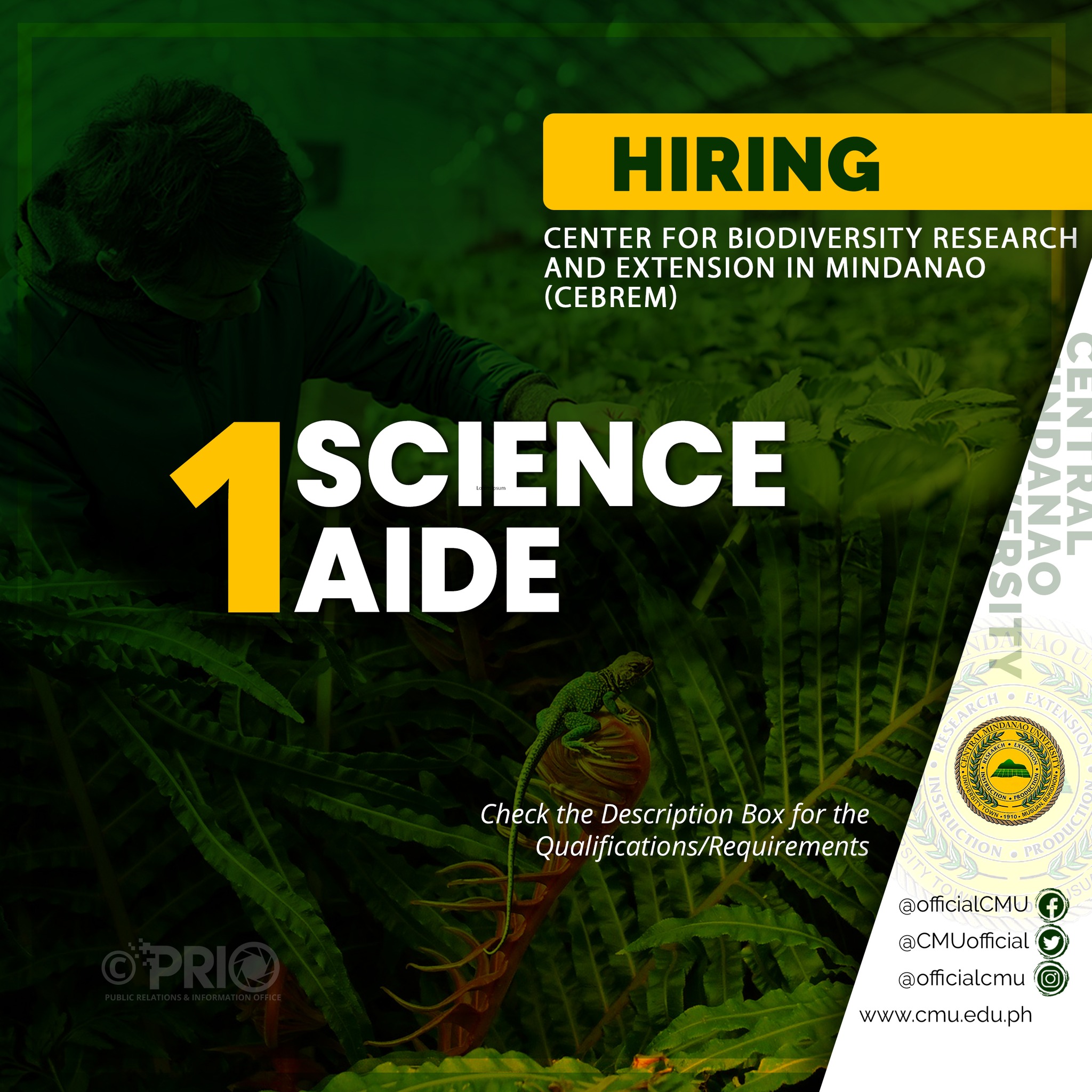 Hiring: One Science Aide – Central Mindanao University