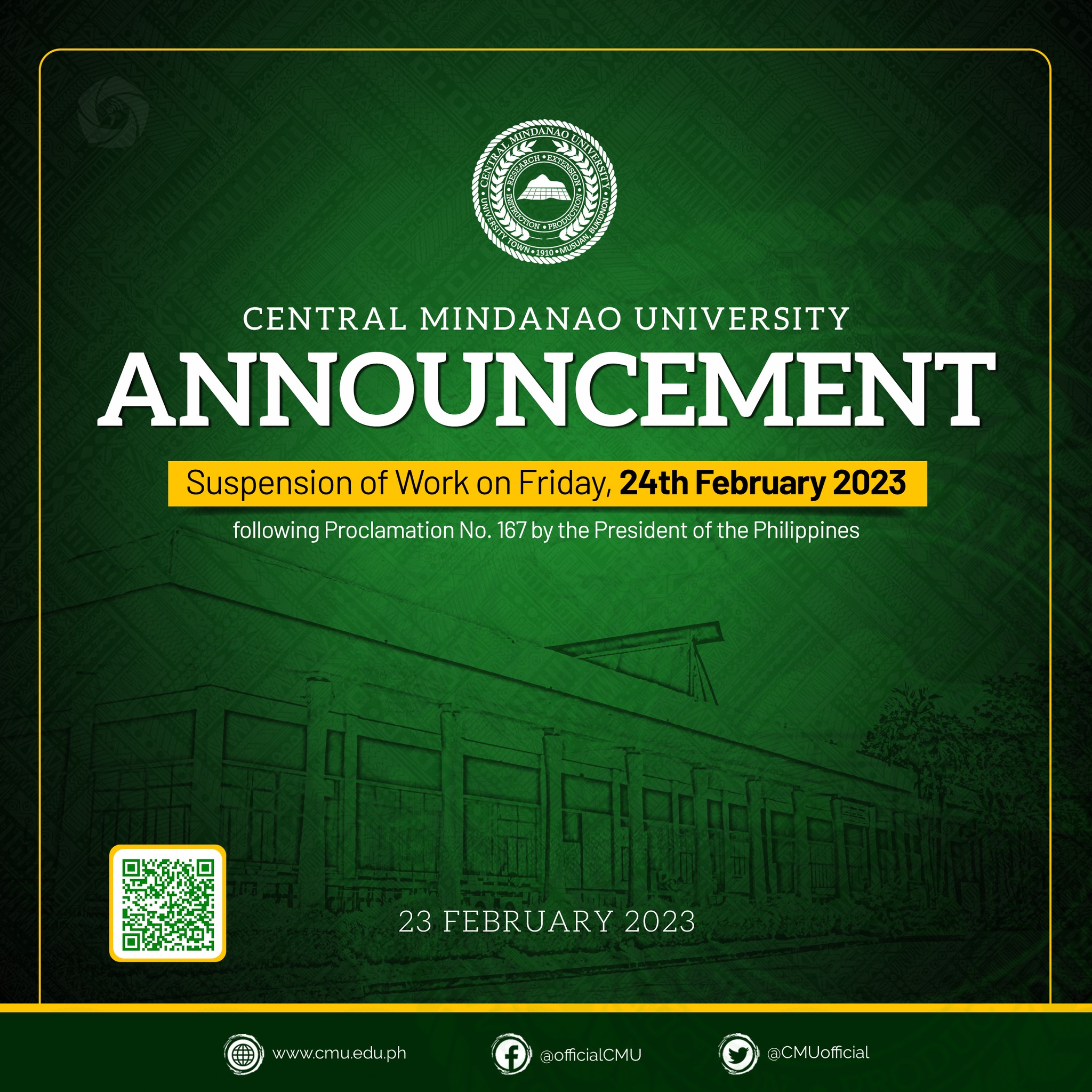 [ANNOUNCEMENT] Suspension of Work [and Classes] in the University on ...