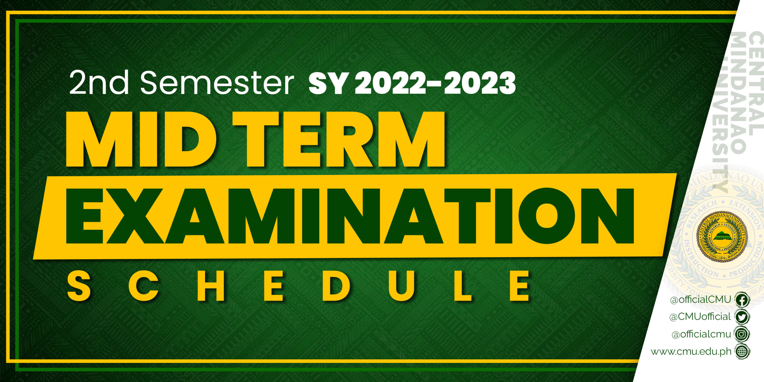 MIDTERM SCHEDULE 2023 – Central Mindanao University