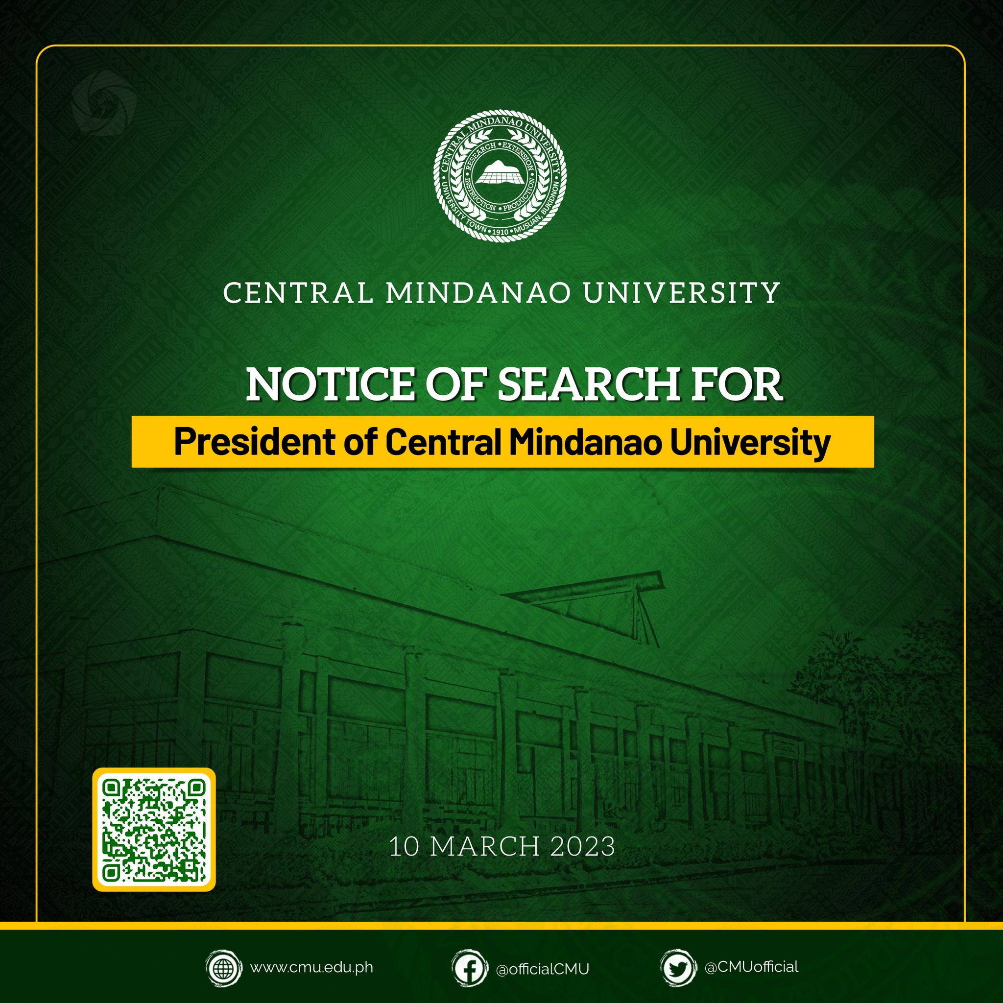 Notice of Search for President – Central Mindanao University