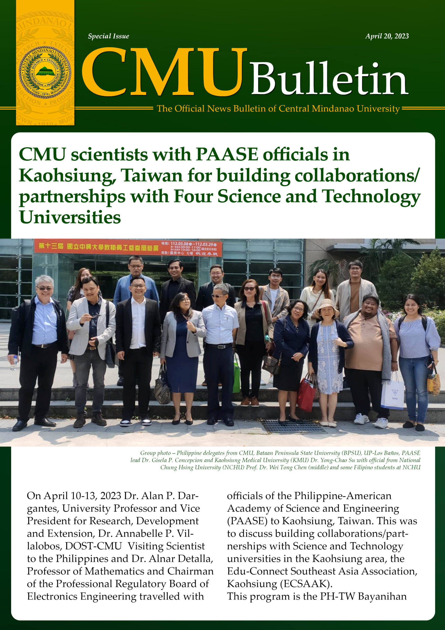 [CMU Bulletin] CMU scientists with PAASE officials in Kaohsiung, Taiwan ...