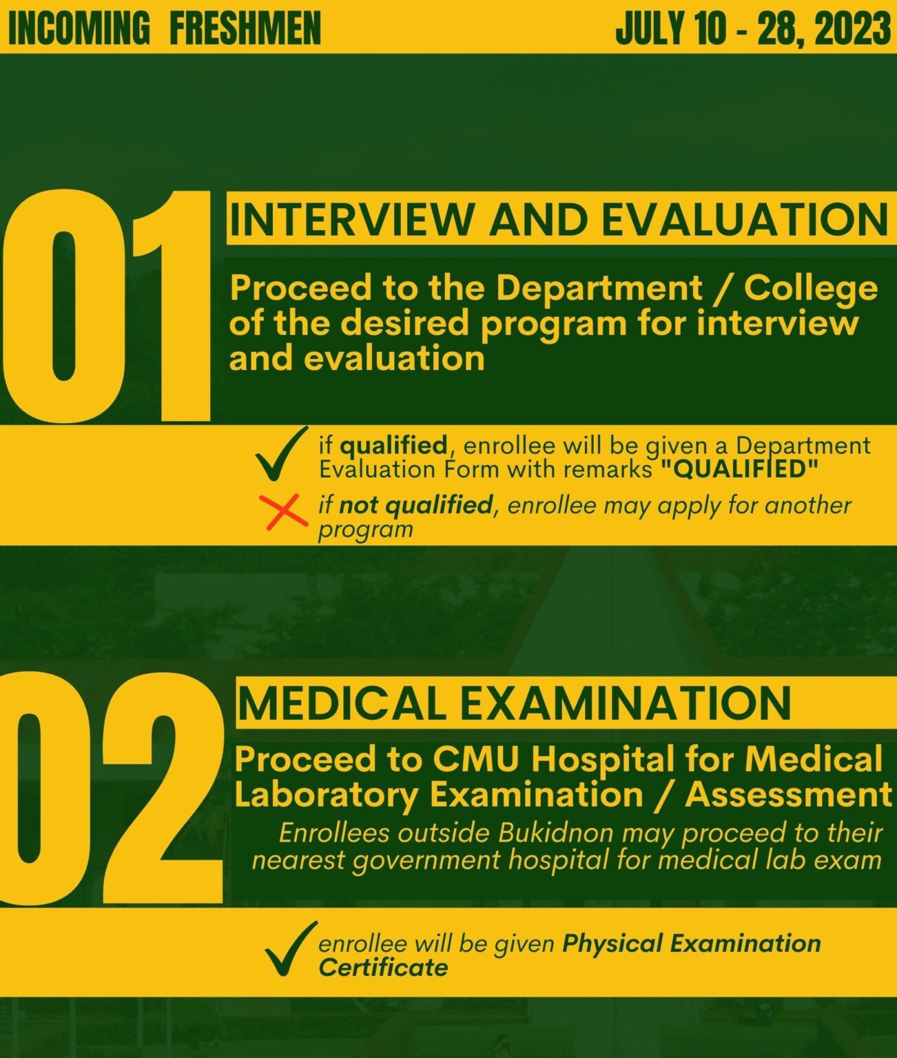 Enrollment Process Flow for Incoming Freshmen – Central Mindanao University