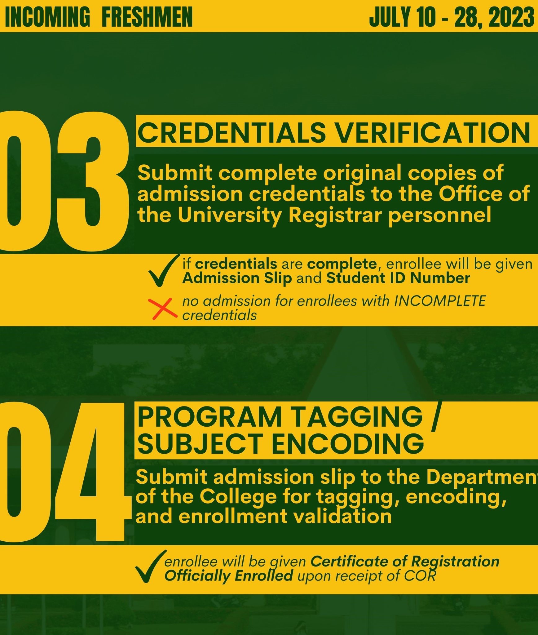 Enrollment Process Flow for Incoming Freshmen – Central Mindanao University