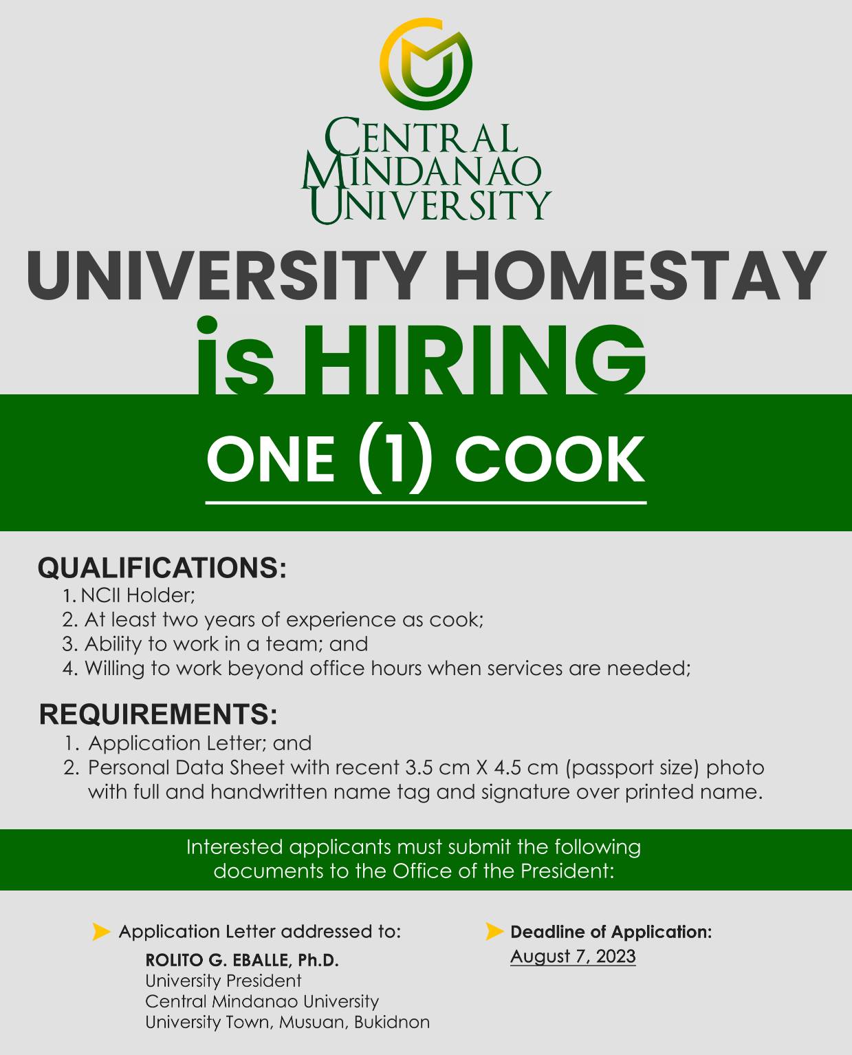 University Homestay Hiring – Central Mindanao University