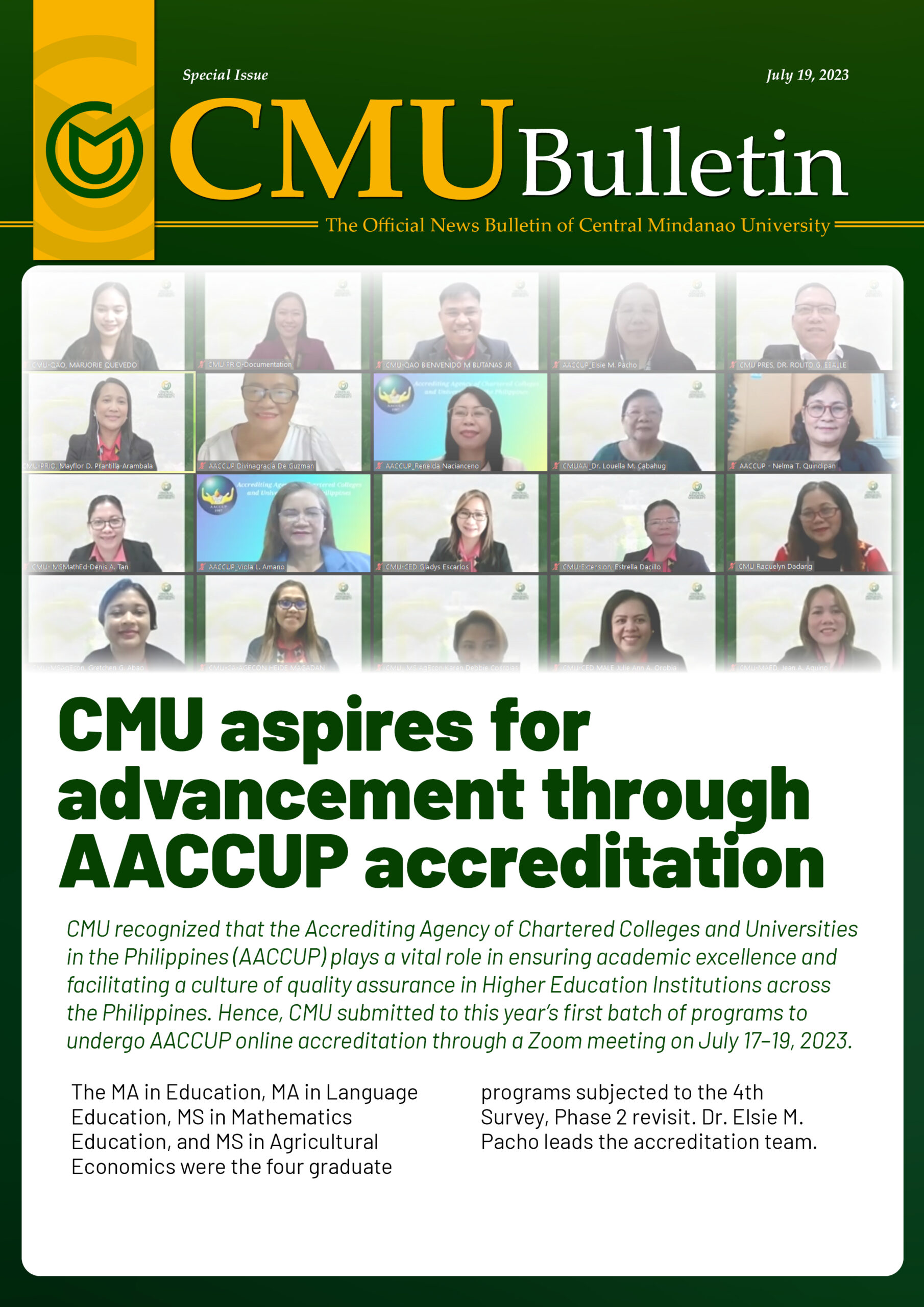 CMU aspires for advancement through AACCUP accreditation – Central ...