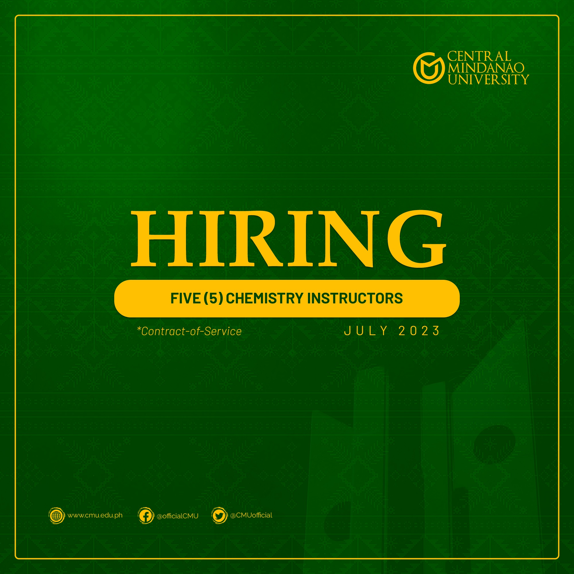 The Department of Chemistry needs five (5) Contract-of-Service faculty ...