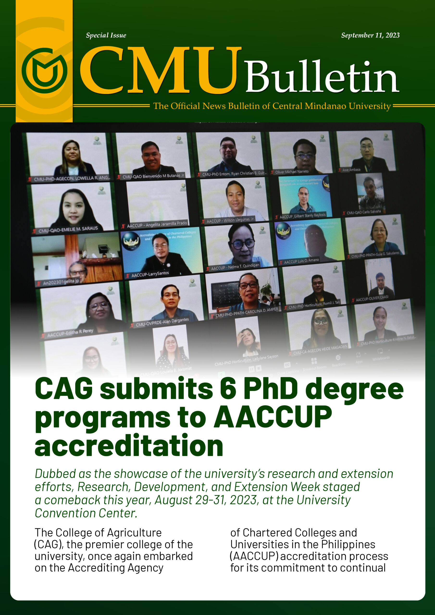 CAG Submits 6 PhD Degree Programs to AACCUP Accreditation – Central ...