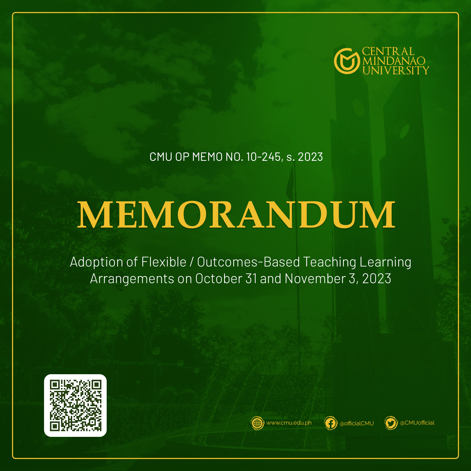 CMU OP MEMO No. 10-245, s. 2023 – Central Mindanao University
