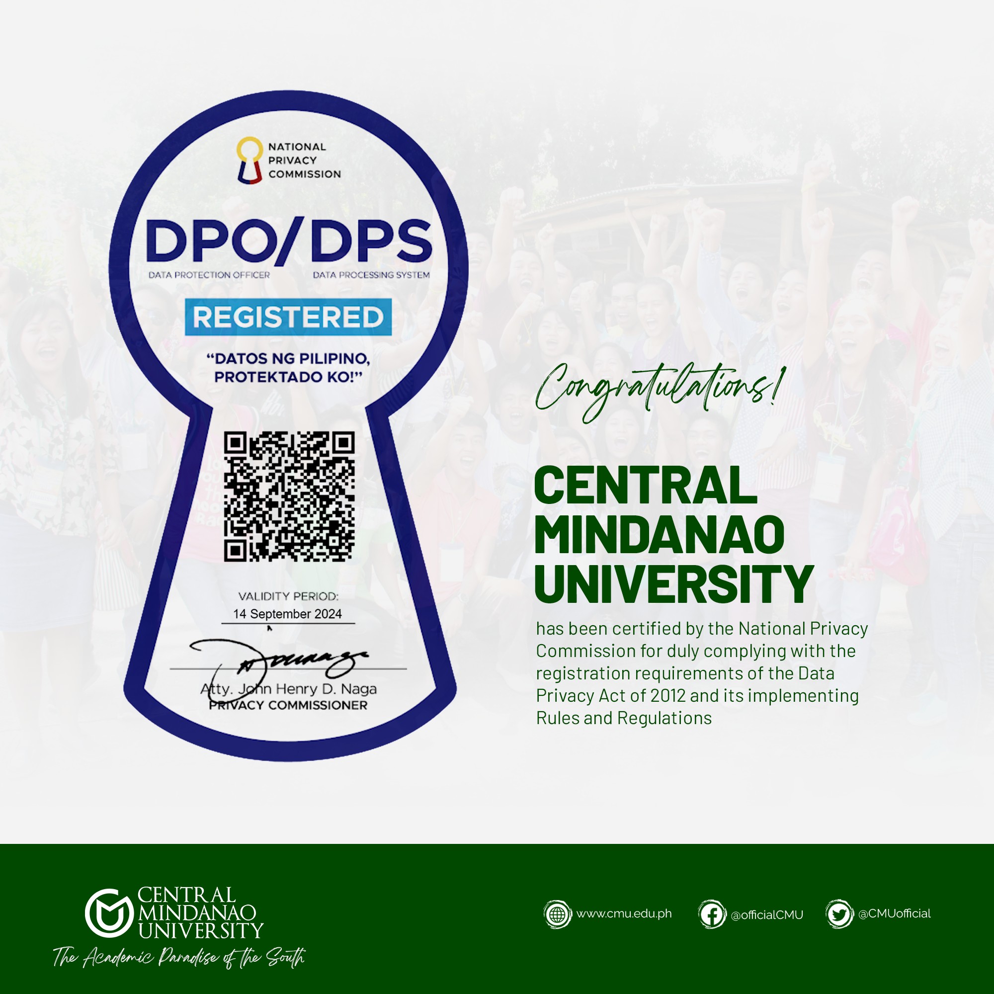 Central Mindanao University has achieved certification from the ...