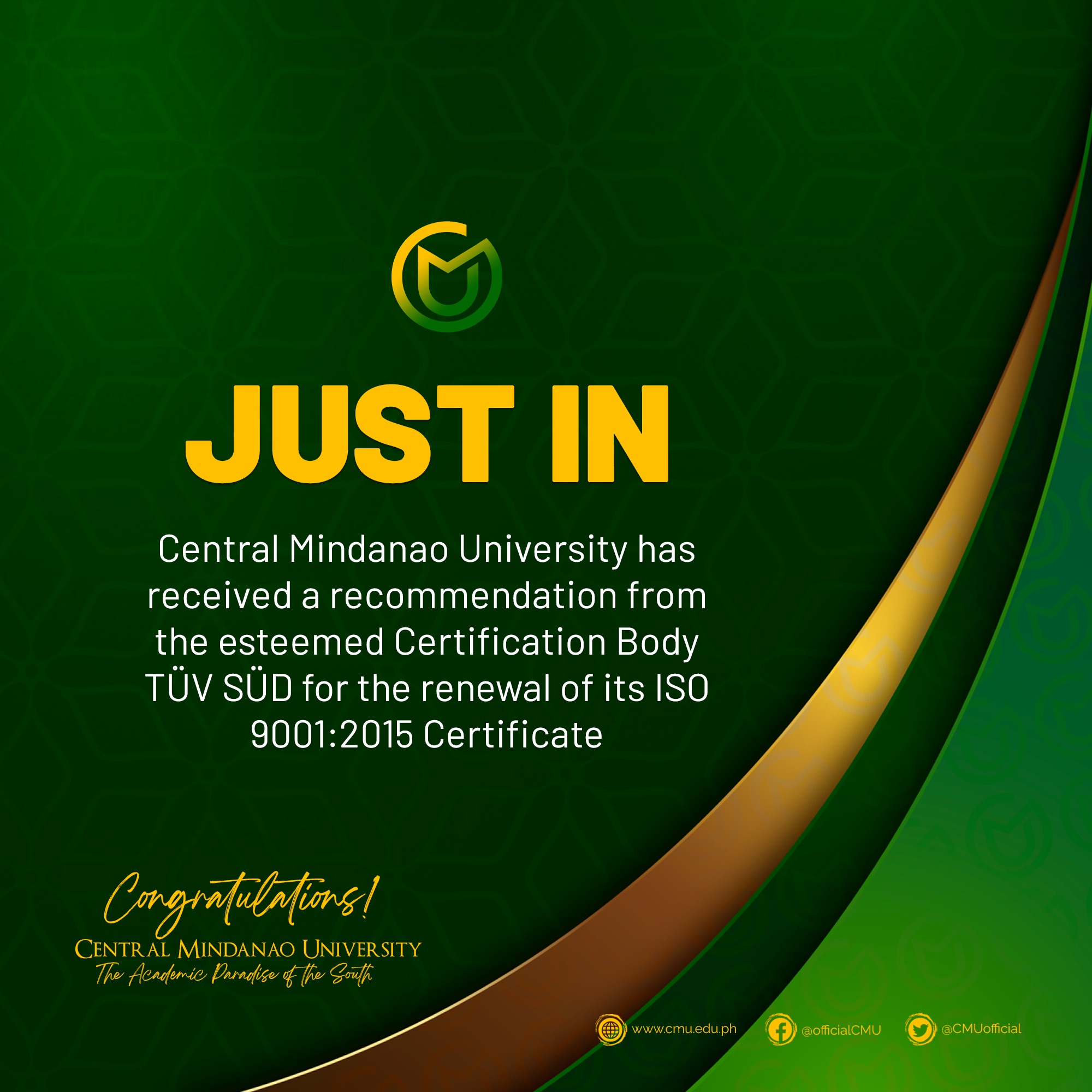 Central Mindanao University has received a recommendation from the ...