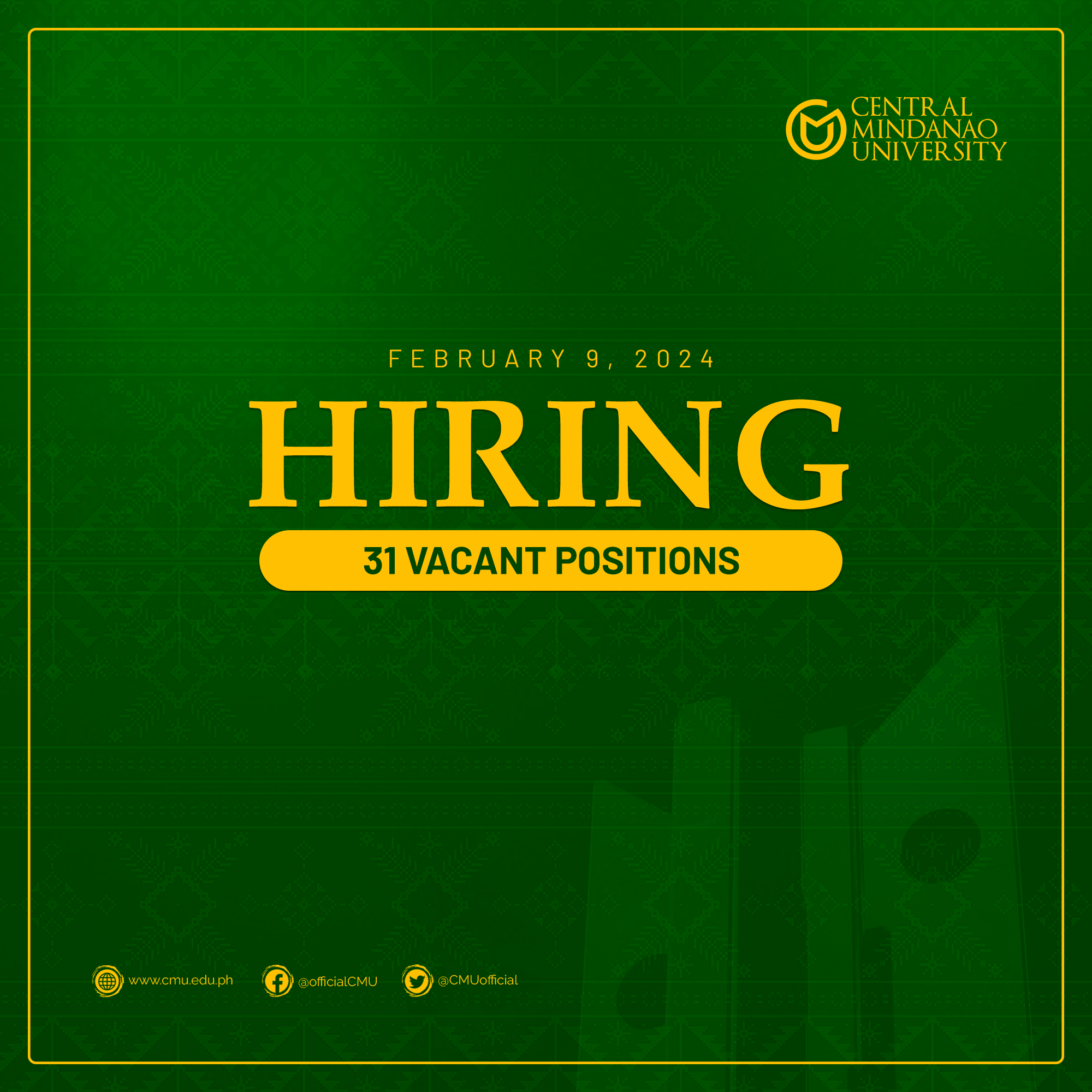 HIRING – Central Mindanao University