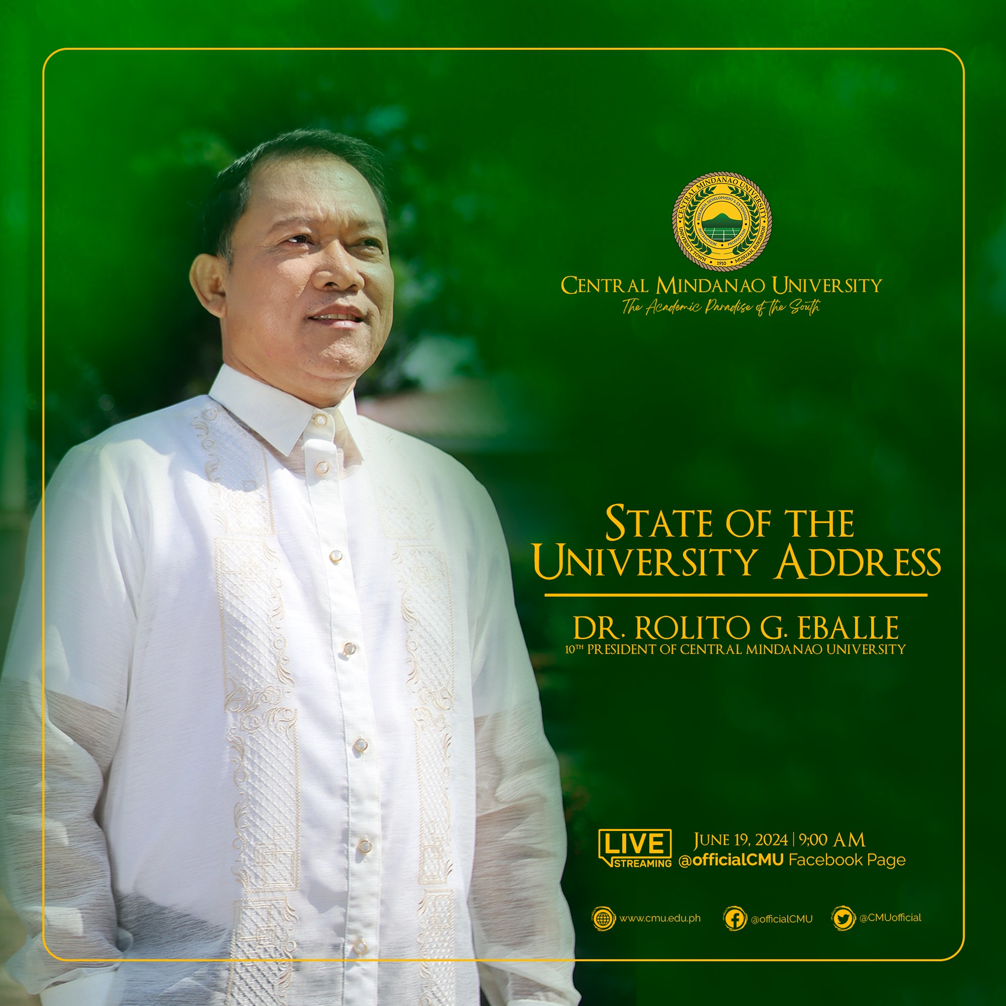 𝗦𝘁𝗮𝘁𝗲 𝗼𝗳 𝘁𝗵𝗲 𝗨𝗻𝗶𝘃𝗲𝗿𝘀𝗶𝘁𝘆 𝗔𝗱𝗱𝗿𝗲𝘀𝘀 𝗯𝘆 𝗗𝗿. 𝗥𝗼𝗹𝗶𝘁𝗼 𝗚. 𝗘𝗯𝗮𝗹𝗹𝗲 𝘁𝗵𝗲 𝟭𝟬𝘁𝗵 𝗣𝗿𝗲𝘀𝗶𝗱𝗲𝗻𝘁 𝗼𝗳 𝗖𝗲𝗻𝘁𝗿𝗮𝗹 𝗠𝗶𝗻𝗱𝗮𝗻𝗮𝗼 ...