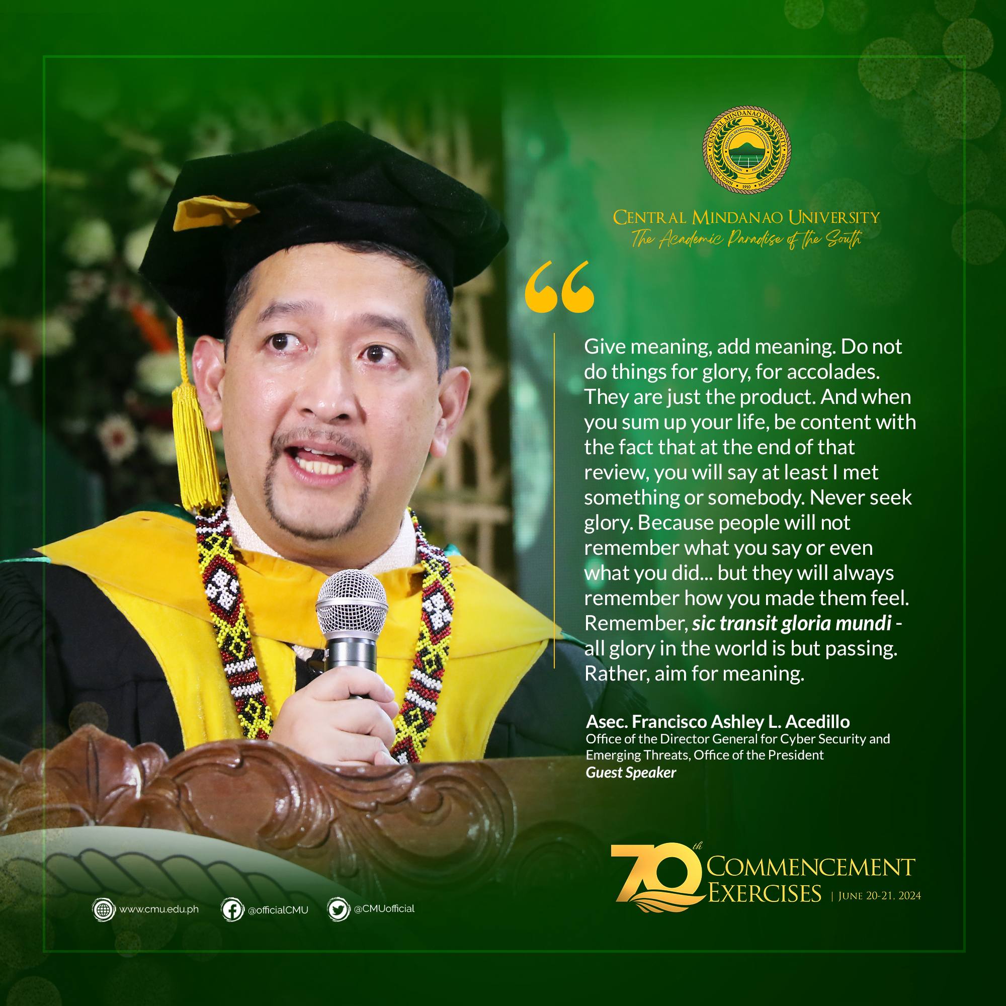 70th Commencement Exercises 𝗔𝘀𝗲𝗰. 𝗙𝗿𝗮𝗻𝗰𝗶𝘀𝗰𝗼 𝗔𝘀𝗵𝗹𝗲𝘆 𝗟. 𝗔𝗰𝗲𝗱𝗶𝗹𝗹𝗼 ...