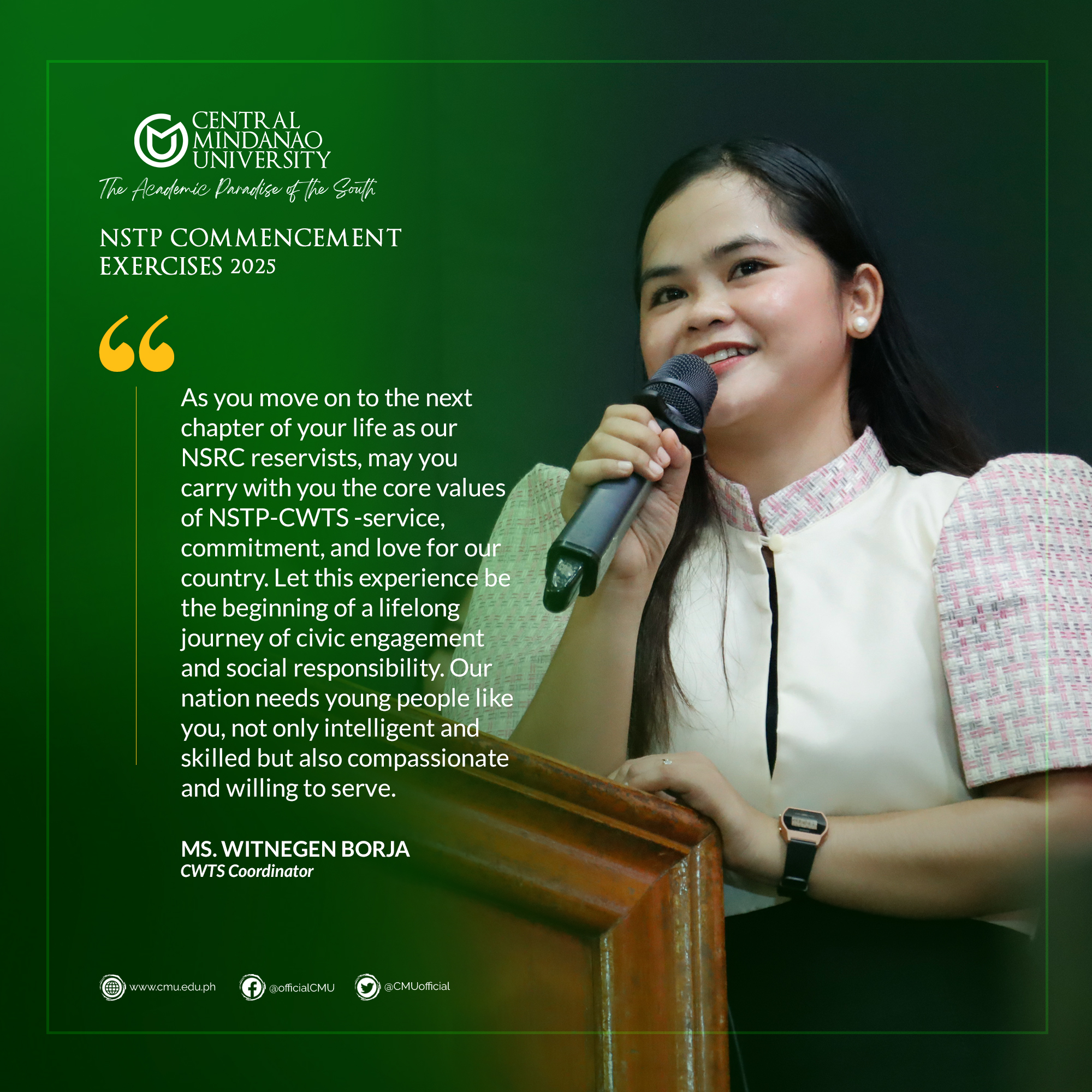 NSTP Commencement Exercises 2025 Ms. Witnegen Borja – Central Mindanao ...