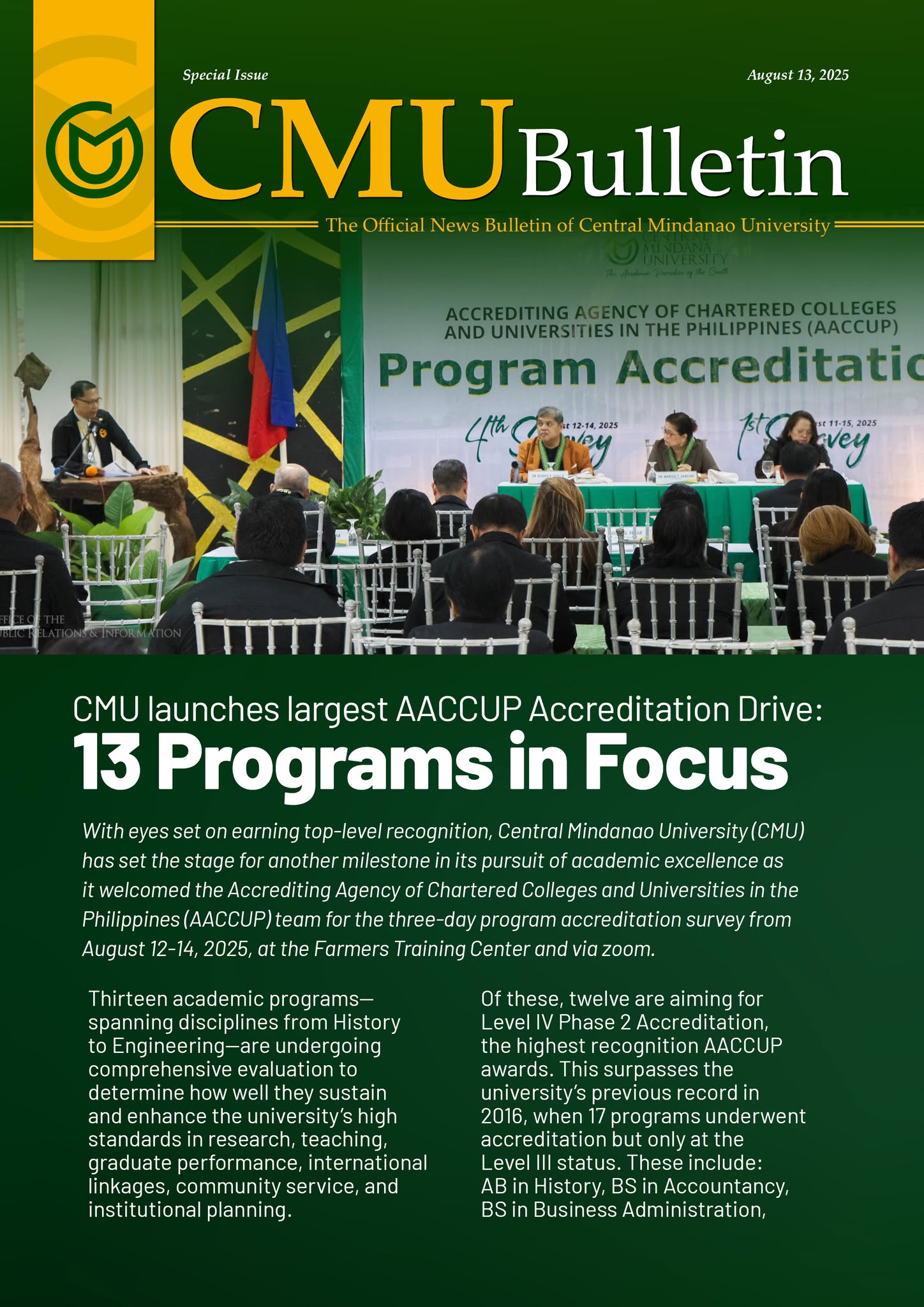 [CMU BULLETIN] CMU launches largest AACCUP Accreditation Drive: 13 ...